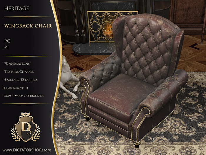 Second Life Marketplace - [Ds] Heritage - Wingback Chair PG
